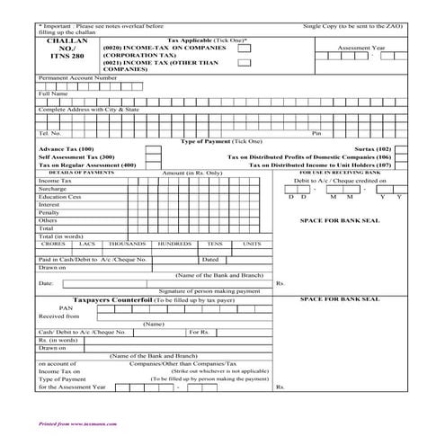 How to fill up challan 280 for paying income tax | PDF