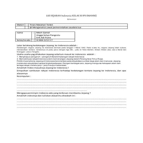 Masuknya jepang ke indonesia | DOCX