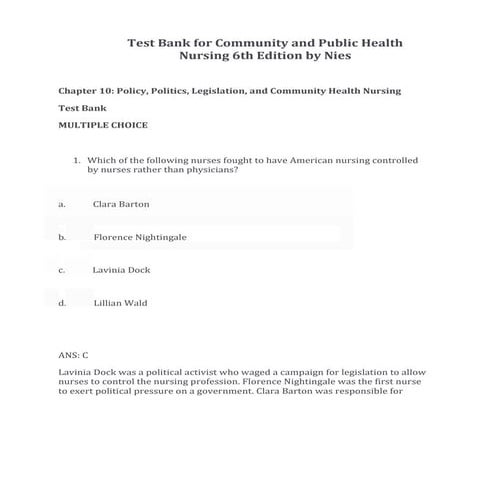 Test Bank for Community and Public Health Nursing 6th Edition by Nies ...