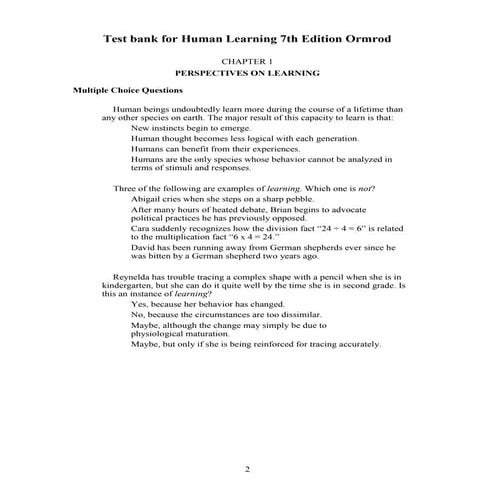 Test bank-for-human-learning-7th-edition-ormrod | PDF