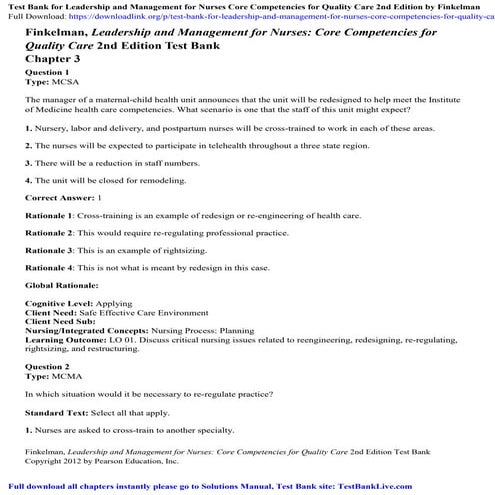 Test Bank for Leadership and Management for Nurses Core Competencies ...