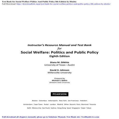 Test Bank for Social Welfare Politics And Public Policy 8th Edition by ...