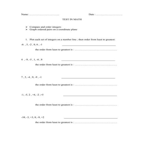 Test Integers | DOC | Educational Assessment | Education