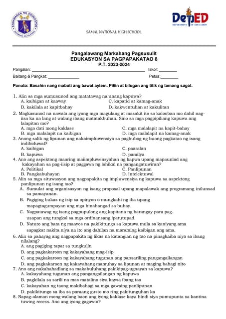 exam esp 8 2nd gp With key answer.docx