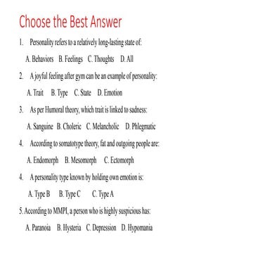 Quiz related to personality traits in psychology | PPT