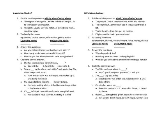 Itep grammar test | PDF