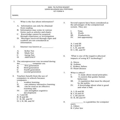 Test1 ict | DOC | Technology & Computing