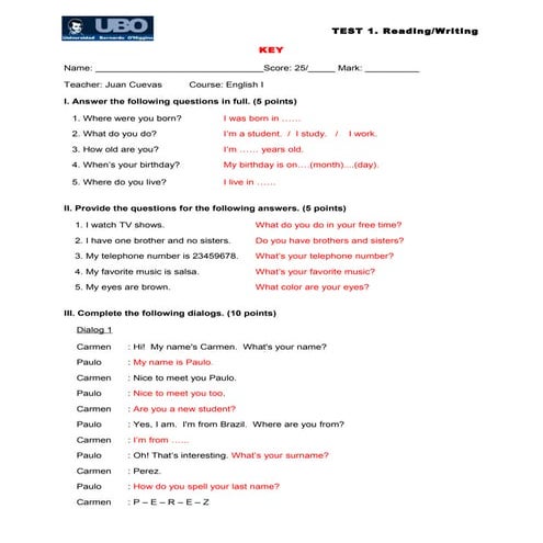 Test 1 rw pep key | DOC