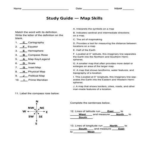 Map Skills - Study Guide (KEY) | PDF | Geography | Science