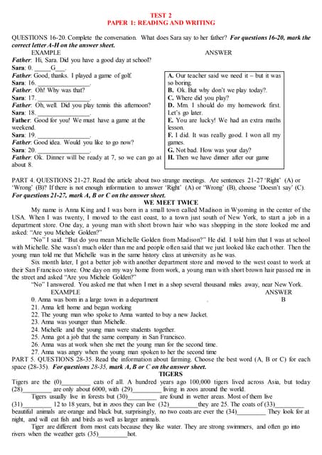 Cambridge KET 1 with answers | PDF