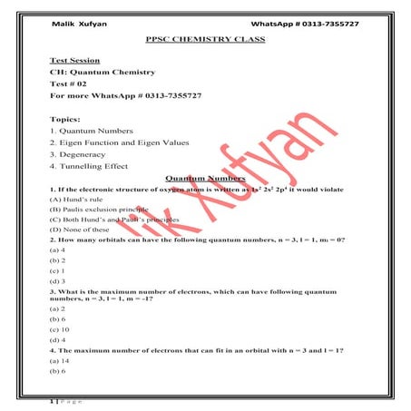 PPSC Chemistry Lecturer Preparation (Test # 02)- Malik Xufyan | PDF