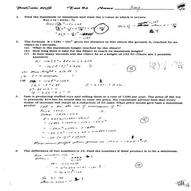 Review for Test 2 Answer Key | PDF
