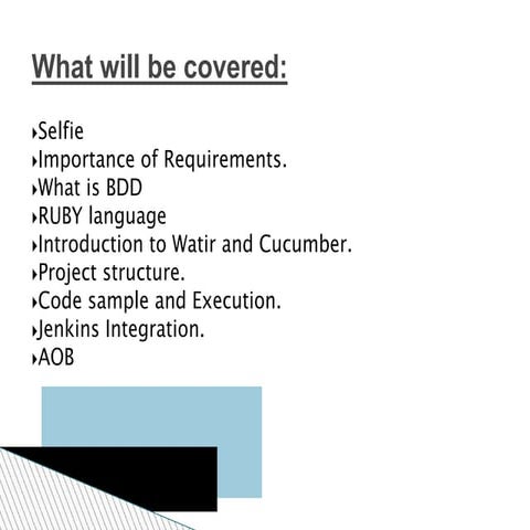 Web UI testing using Ruby,Watir and Cucumber with BDD technique | PPT
