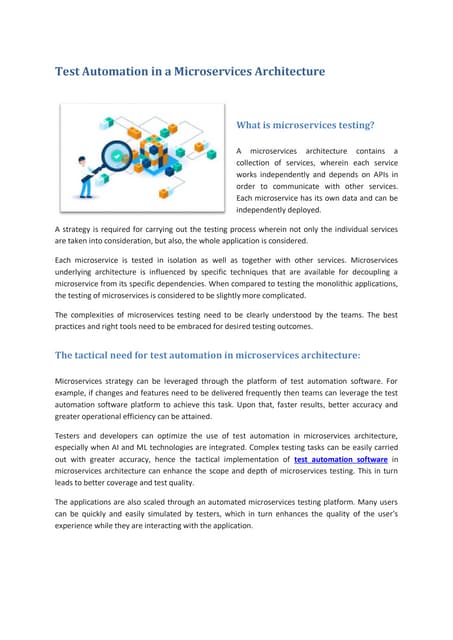 Test Automation In A Microservices Architecturepdf