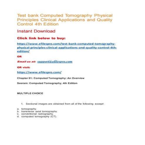 Test bank computed tomography physical principles clinical applications ...