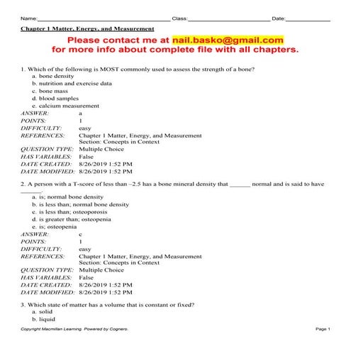 test bank Essentials of General, Organic, and Biochemistry 3e Denise ...