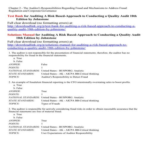 Test bank for auditing a risk based approach to conducting a quality ...