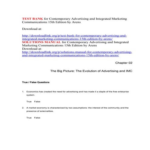 Test bank for contemporary advertising and integrated marketing ...