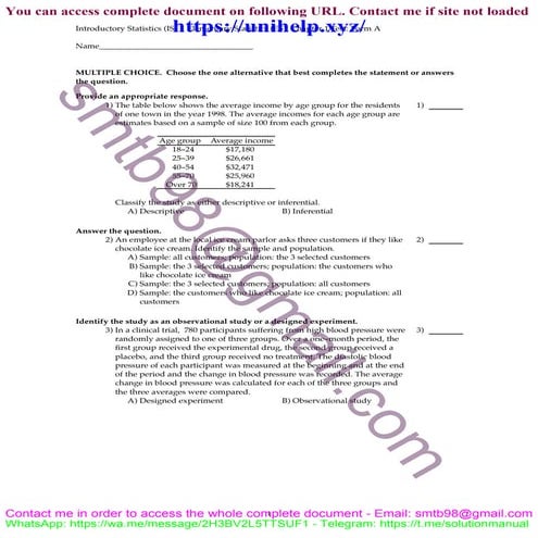 Test Bank for Introductory Statistics 10th Edition by Neil Weiss | PDF