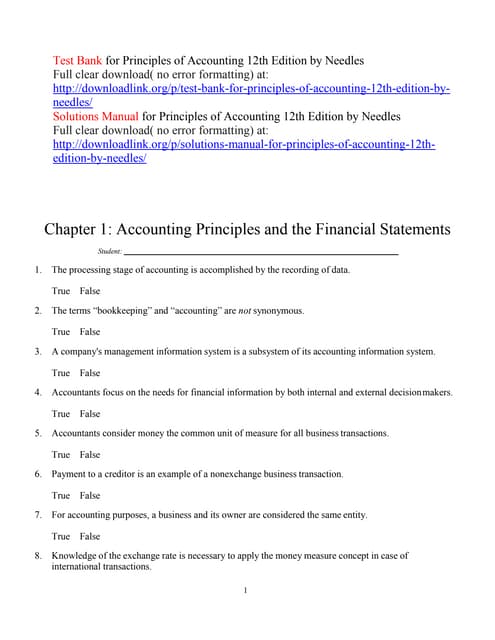 Chapter 1 Accounting Theory - Test | PDF