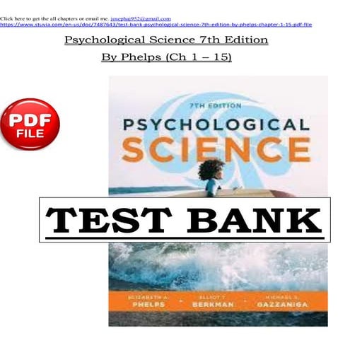 Test Bank for Psychological Science 7th Edition by Elizabeth A. Phelps ...