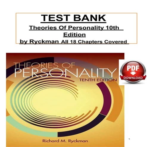 Test bank for theories of personality 10th edition by ryckman.pdf