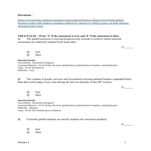 Test bank Global Business Today 6th Edition canadian edition By Charles ...