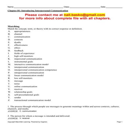 test bank Interpersonal Communication and You, 5e Steven McCornack test ...