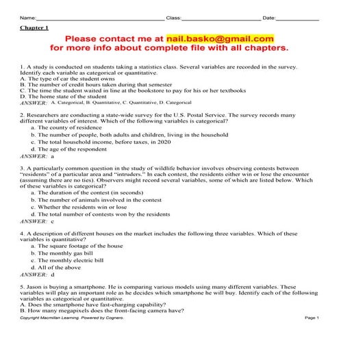 test bank Introduction to the Practice of Statistics, 10e David Moore ...