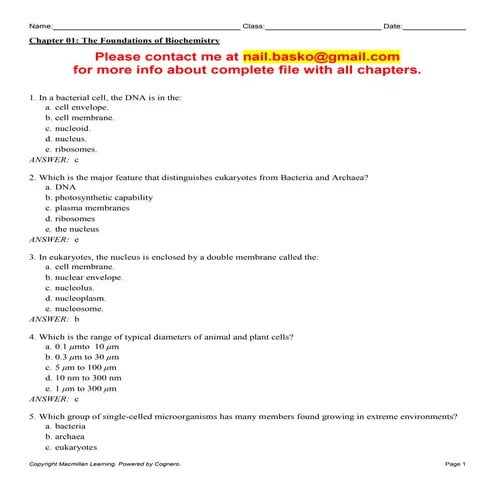 test bank Lehninger Principles of Biochemistry, 8e David Nelson ...