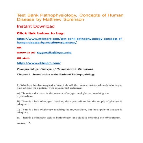 Test bank pathophysiology, concepts of human disease by matthew ...