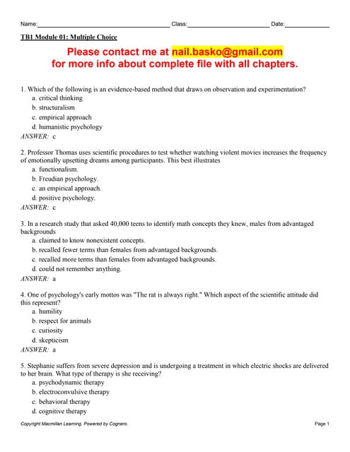 test bank Research Methods, Concepts and Connections, 3e Michael Passer ...