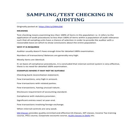 SAMPLING/TEST CHECKING IN AUDITING MEANING | PDF