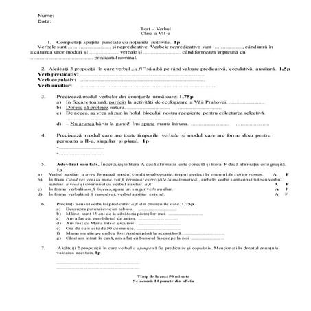Test cls 7 verbul (i) | DOCX