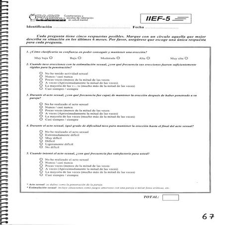 Cuestionario disfuncion erectil - IIEF-5, en Español | PDF