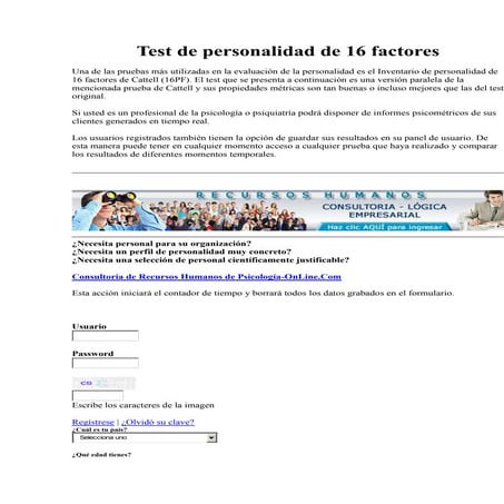 Test de personalidad de 16 factores | DOCX