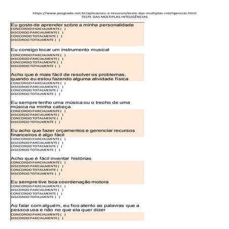 Teste das múltiplas inteligências | PDF