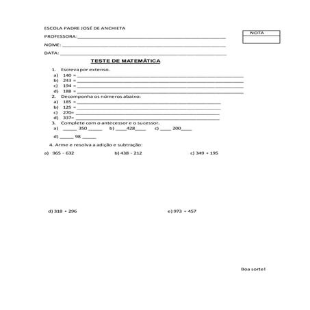 Teste de matematica | DOCX