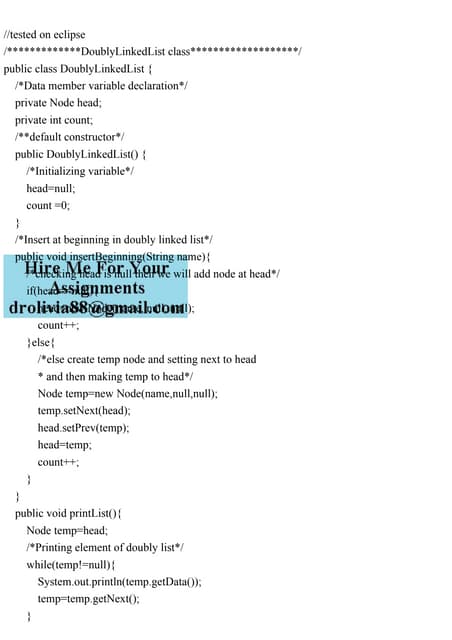 Tested On Eclipsedoublylinkedlist Classpdf 7997