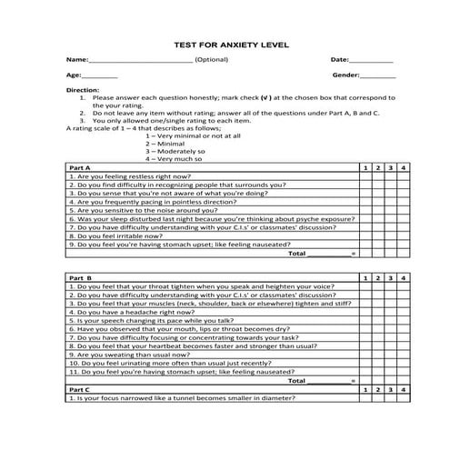 Test for anxiety level | DOC