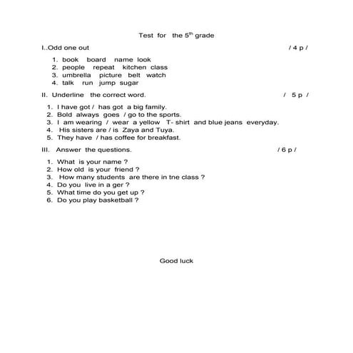 Test for the 5th grade | PDF