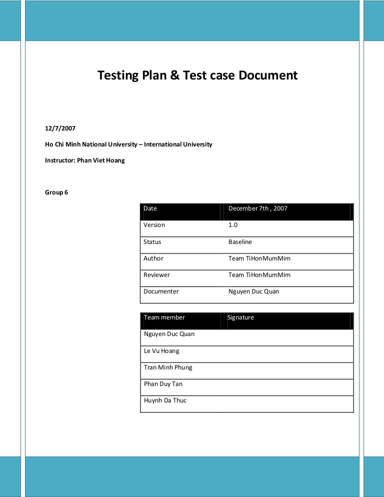 Testing Plan Test Case