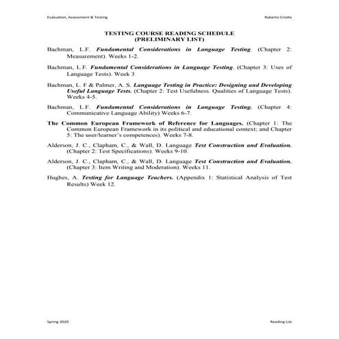 Testing reading-schedule-spring-2020 | PDF