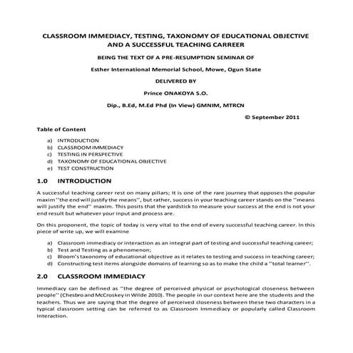 Testing And Taxonomy Of Educational Objective Docx