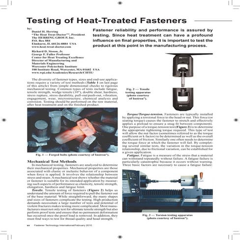 Testing of heat treated fasteners | PDF