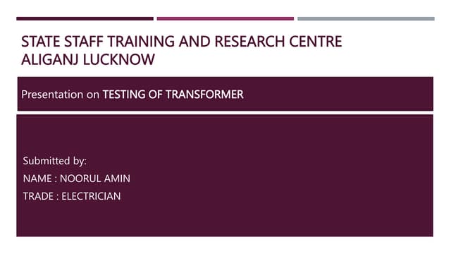 Testing Of Transformerpptx Physics Science