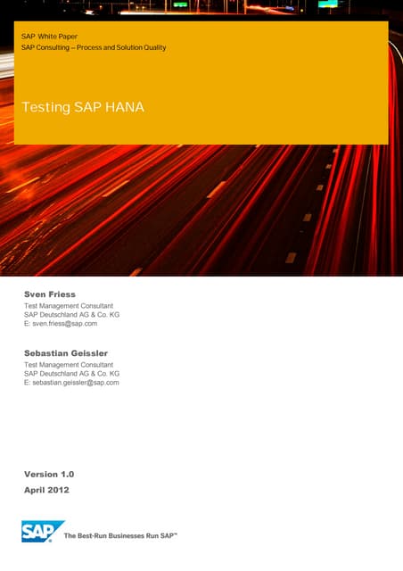 SAP Performance Testing Best Practice Guide v1.0 | PDF