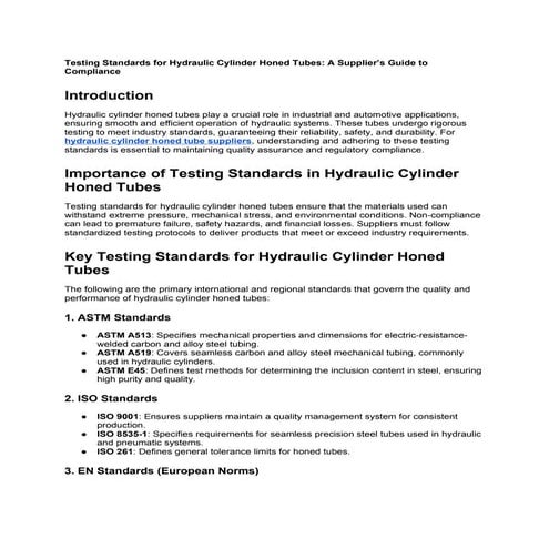 Testing Standards for Hydraulic Cylinder Honed Tubes_ A Supplier’s ...