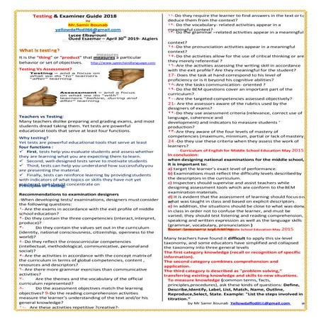 Testing teacher's hand testing & examiner guide 2018 | PDF