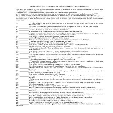 Test de inteligencias múltiples (H.Gardner) | PDF